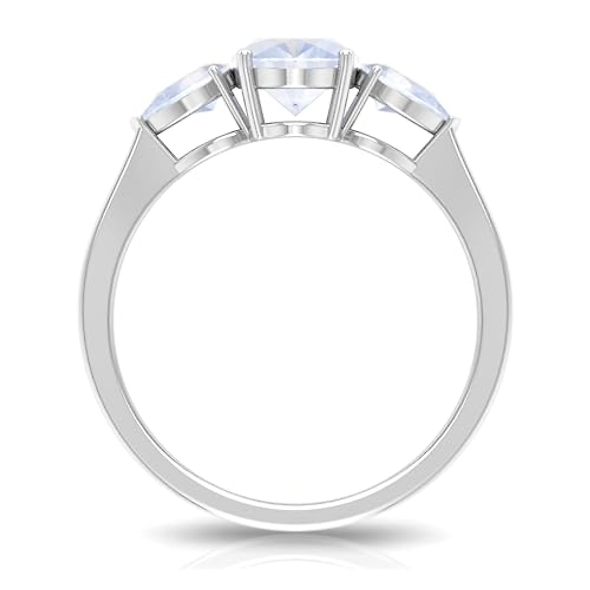 Certified Moonstone 3 Stone Engagement Ring for Women, AAA Quality, Past Present Future Ring - With Jewelry Box, 14K White Gold, Size:US 6.50