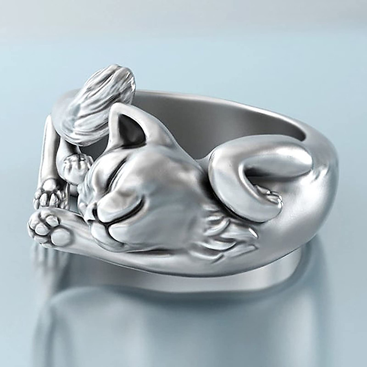 MenglisishiYsRL Exquisite Jewelry Ring Love Rings Vintage Unisex Sleeping Cats Silver Plated Opening Finger Ring Jewelry Gift Wedding Band Best Gifts for Love with Valentine's Day - Silver Black