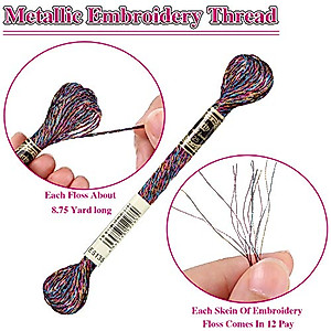 24 Pieces Metallic Embroidery Floss Multicolor Embroidery Skein Threads Glitter Embroidery Thread Cross Stitch Polyester Thread for Friendship Bracelets DIY Embroidery Thread Crafts
