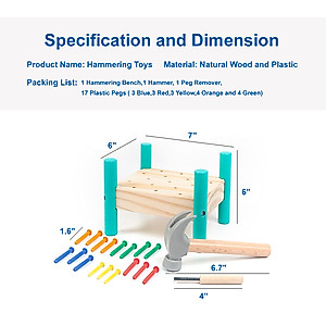 OUJILA Wooden Baby Workbench Pounding Hammer Toy for Toddlers,STEM Educational Preschool Learning Toys for Kids, Great DIY Gift for Boys and Girls