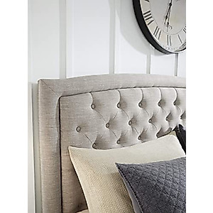 Signature Design by Ashley Jerary Farmhouse Button-Tufted Upholstered Platform Bed, King, Light Gray