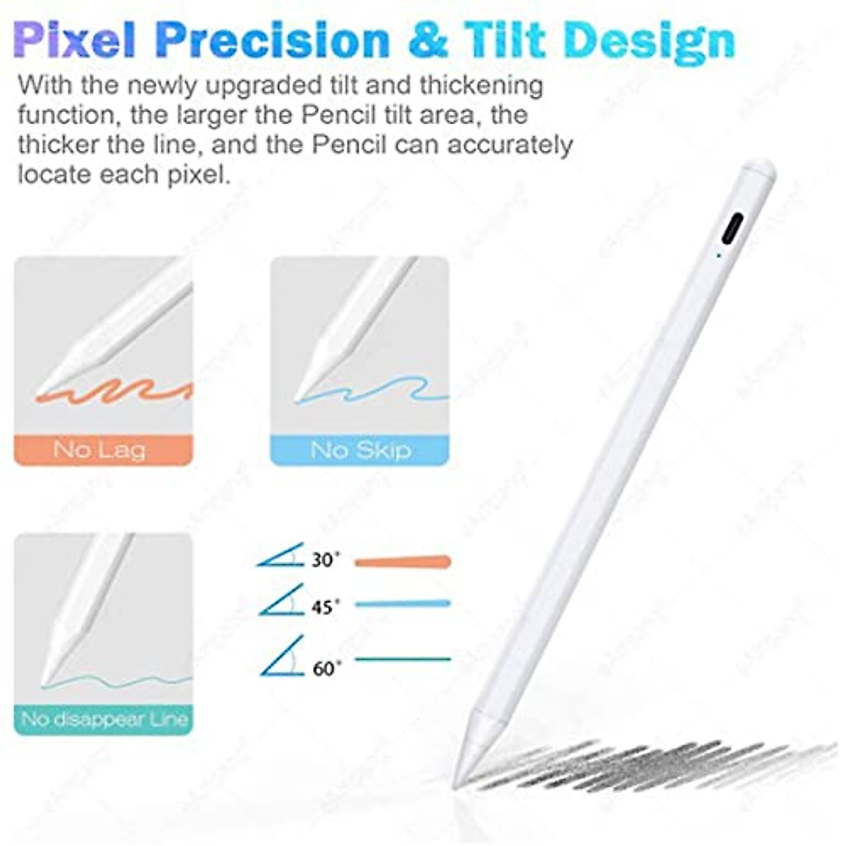 Stylus Pen with Tilt Sensitive & Palm Rejection, Active Pencil Compatible with (2018-2022) Apple iPad Pro 11/12.9 Inch, iPad 10.2 7/8/9th Generation, iPad Air 3rd/4th, iPad Mini 5/6th Gen