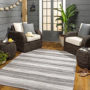 Mark&Day Outdoor Rugs, 8x10 Kyrenia Modern Indoor/Outdoor Charcoal Area Rug, Non Shedding Grey Beige Carpet for Patio, Porch, Deck, Bedroom, Living Room or Kitchen (7'7" x 10')