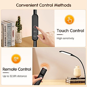 LED Desk Lamp/Clamp LED Lamp/Remote Control & Touch/Adjustable Flexible Gooseneck/Modern Stylish Multiple Setting Brightness and Color Bright Bulb/by Syrinx (Black)