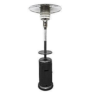 Hiland HLDS01-CB 48,000 BTU Propane Patio Heater w/Wheels and Table, Large, Hammered Silver