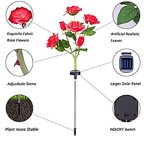 Vanful Solar Outdoor Lights with 6 Charming Roses, LED Roses Light with Bigger Solar Panel,Outdoor Solar Lights for Yard, Pathway, Patio, Garden Decoration(Blue)