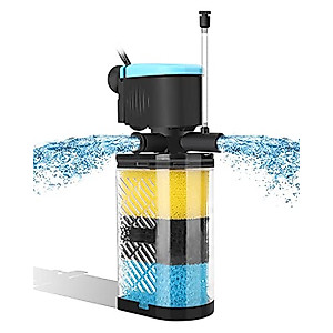 AquaMiracle Aquarium Filter 3-Stage in-Tank Filter Internal Fish Tank Filter Turtle Filter for 10-40 Gallon Fish Tanks with Dual Water Outlet & Aeration, Flow Adjustable