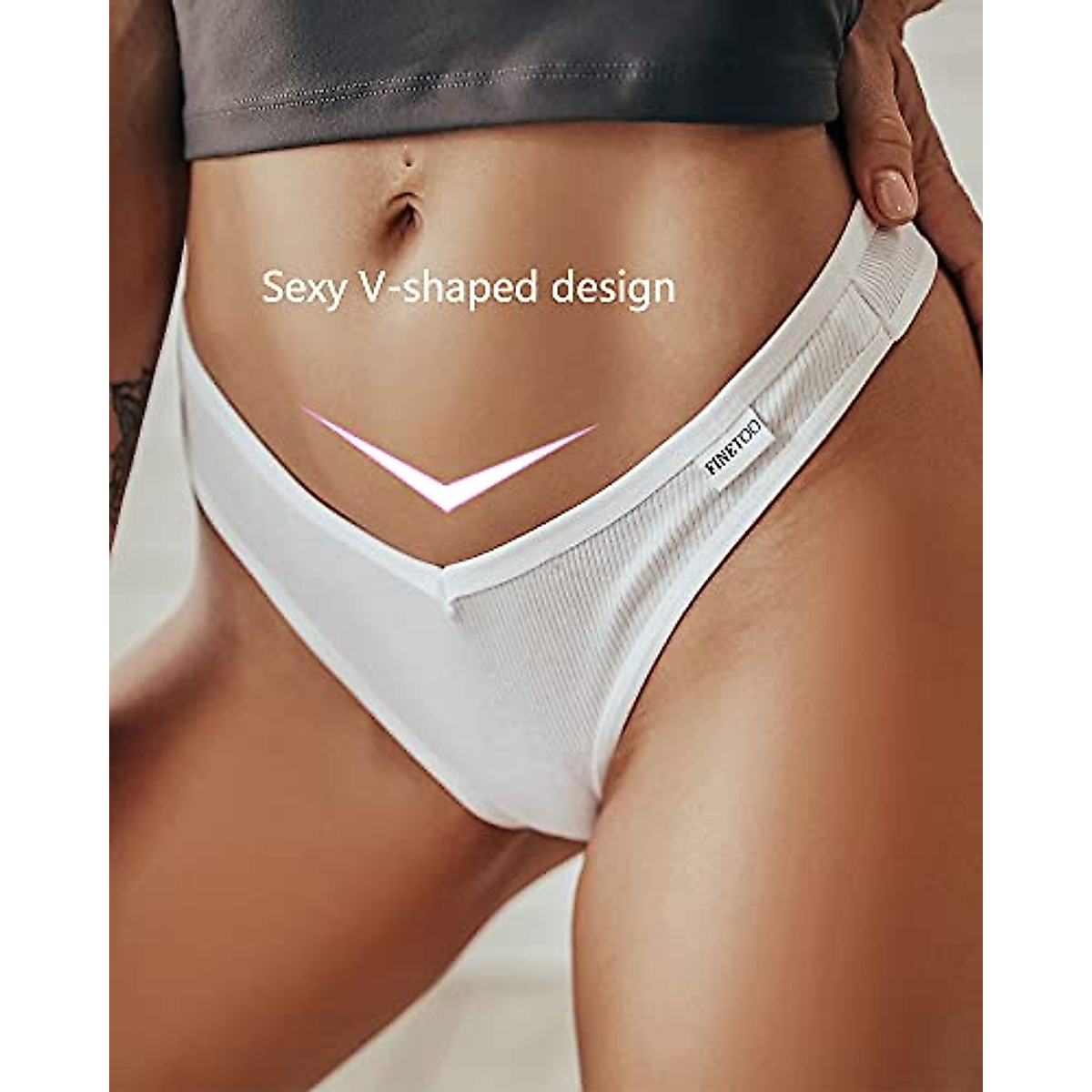 FINETOO 10 Pack Thongs for Women Cotton Underwear V String Breathable Stretch Hipster Sexy Thong Panties S-XL