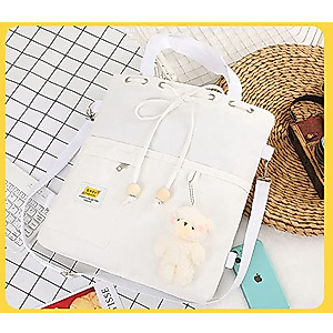 Kawaii Backpack with Plushies Adjustable Hooks Crossbody Bag Shoulder Bag Hand Tote Cute Aesthetic Backpack for School Girls (White)