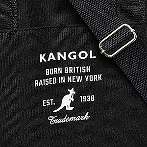 Kangol Tote Bag, Thick Cotton Canvas, 2-Way, Shoulder Bag, Mother's Bag, Square Shape, L, Black