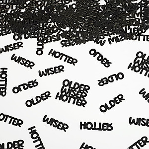 Older Wiser Hotter Glitter Confetti for Black Birthday Party Table Scatter, Sprinkle Decorations for Women Men 25th 30th 40th 50th 60th 70th 80th Birthday Anniversary Paper Confetti (100 PCS)