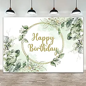 Greenery Succulent and Eucalyptus Leaves Photography Backdrop Bloom Eucalyptus Leaves Photo Background for Happy Birthday Party Decoration Supplies 7x5ft
