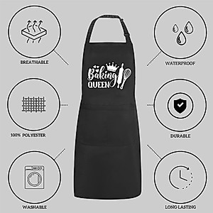 Oxpaynop Funny Cooking Aprons for Women with Pockets, Baking Gifts for Bakers Mom Wife Girlfriend, Baking Queen Apron for Kitchen Grilling BBQ