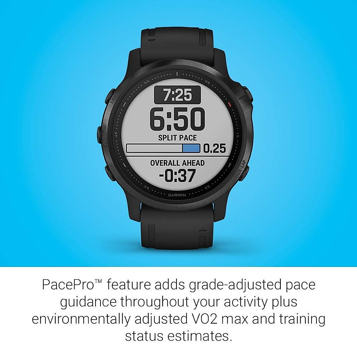 Garmin Fenix 6S Pro, Premium Multisport GPS Watch, Smaller-Sized, features Mapping, Music, Grade-Adjusted Pace Guidance and Pulse Ox Sensors, Black (Renewed)