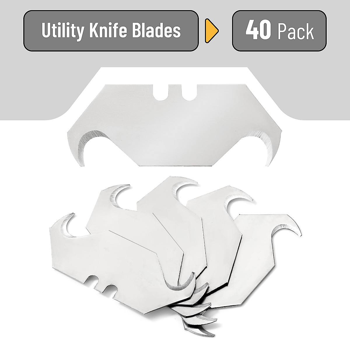 Bates- Utility Knife Blades with Hook Edge, 40 Pack, Box Cutter Blades, Razor Blades Utility Knife, Razor Knife Blades, Replacement Blades, Razor Blades for Box Cutters, Box Cutter Blades Refills