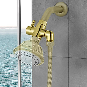 YDmeet Shower Head Holder for Handheld Shower Wand and Shower Diverter Valve with Elbow Outlet Desgin, All Metal Brass, Polished Gold