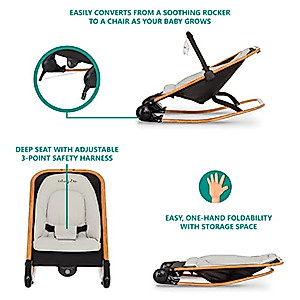 Dream on Me Rock with me 2-in-1 Rocker and Stationary Seat | Compact Portable Infant Rocker with Removable Toys Bar & Hanging Toys in Black & Grey