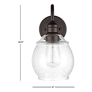 Globe Electric 51622 Maia 1-Light Vanity Wall Sconce, Dark Bronze, Seeded Glass Shade, Bulb Included