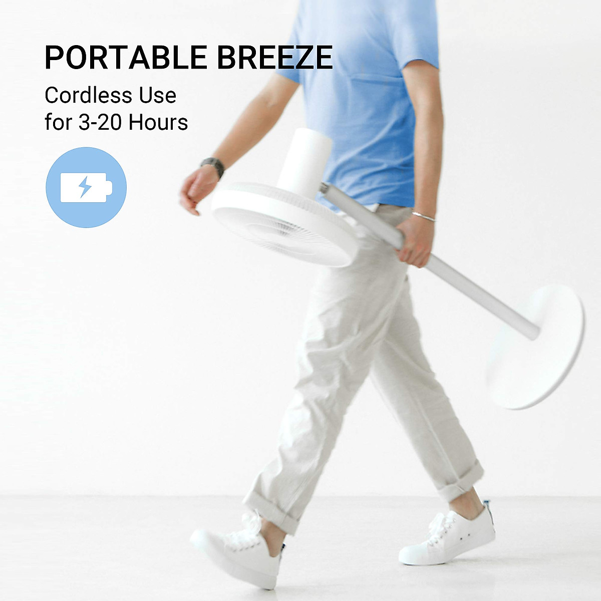 Smartmi Outdoor Pedestal Fan 2S, Standing Fans for Bedroom, Cordless Outdoor Fans for Patio with 100 Speed Options, Portable, Smart, Quiet, 40°Tilt, 120°Oscillating Fan Outdoor Home Office with Timer, 38in