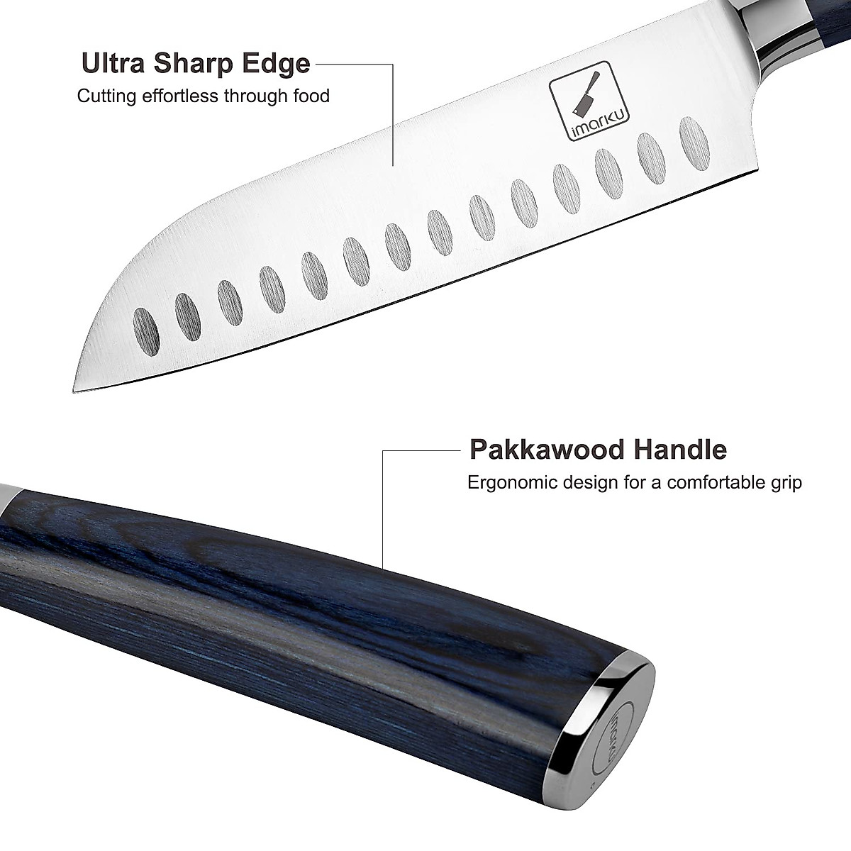 imarku Santoku Knife, 7 inch Kitchen Knife Ultra Sharp Asian Knife Japanese Chef Knife - German HC Stainless Steel 7Cr17Mov - Ergonomic Pakkawood Handle, Christmas Gifts for Women/Men, Blue