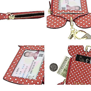 QiMing ID Holder With Lanyard Badge Holder,PU Leather newchic Cute Animal Shape neck wallet for Women(Red)