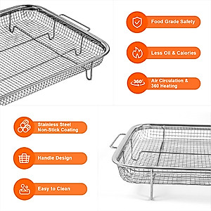 2 Pack Air Fryer Basket for Oven, 17.9'' x 11.8'' Stainless Steel Air Fryer Basket, Large Capacity Air Fryer Basket, Non-stick Mesh Basket Set for Bacon, Fries, Chicken, Vegetables, etc.