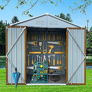 Goohome 4FTx6FT Storage Sheds, Metal Outside Garden Storage Shed Galvanized Steel w/Lockable Door, Roof Design Sheds & Outdoor Storage, Spacious House Garden Tool Storage Shed for Backyard, Bike Shed