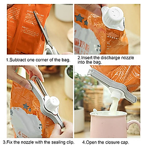 10 Pcs Pouring Clips Food Sealing Clip Chip Bag with Lid, Food Storage Clips with Pour Spout for Sealing Package Coffee Sugar Cereal Washing powder Whipping Cream with Sealing Rotation Cover Grey