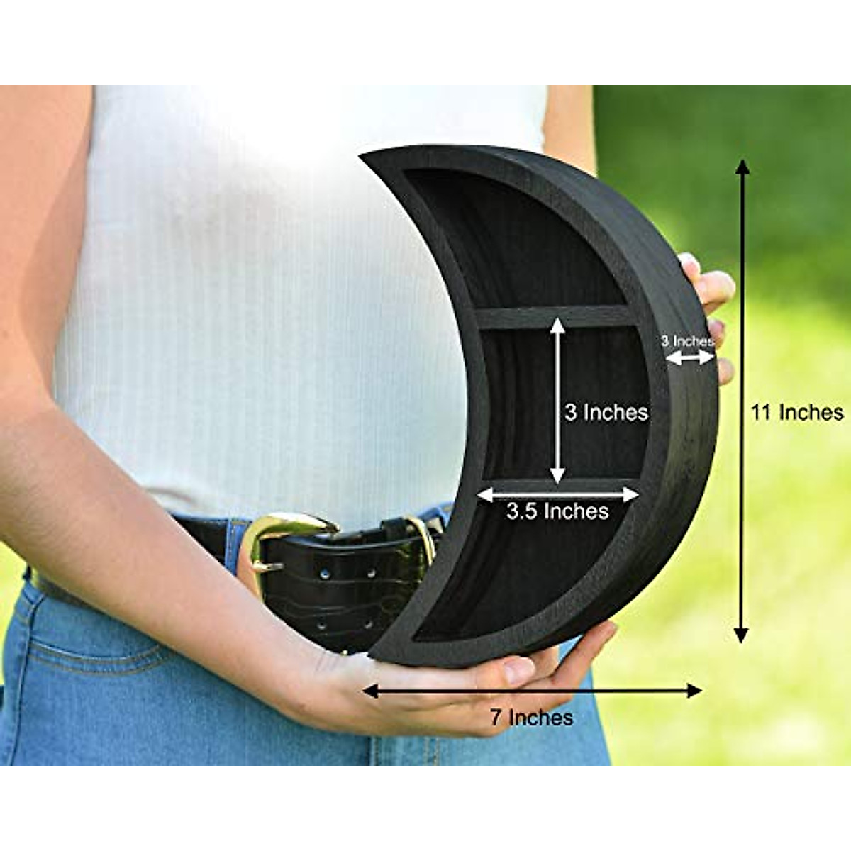 Serch-Merch Reversible Crescent Moon Shelf - Wooden Crystal Shelf Moon Wall Decor - Moon Room Decor Wooden Essential Oil Shelf - Black Moon Decor - 11 Inches Tall by 7 Inches Wide