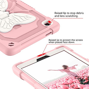 YINLAI Case for Samsung Galaxy Tab A7 Lite, Tab A7 Lite Case 8.7 Inch Silicone Kids Girls with Butterfly Kickstand Shockproof Protective Tablet Cover for Samsung Tab A7 Lite SM-T225/T220/T227, Pink