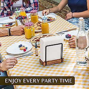 Napkin Holder for Kitchen Dining Table - Farmhouse Standing Iron Napkins Holders with Wood Base for Paper Napkins, Modern Dispenser for Home Decor
