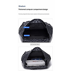 Classic PU Leather Laptop Backpack Unisex For Adult Youth Travel Leisure Fashion Bag Drawstring Gray Grid Backpack (Black)