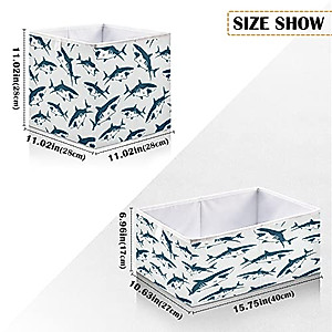 Kigai Cartoon Sharks Cube Storage Bins - 11x11x11 in Large Foldable Cubes Organizer Storage Basket for Home Office, Nursery, Shelf, Closet
