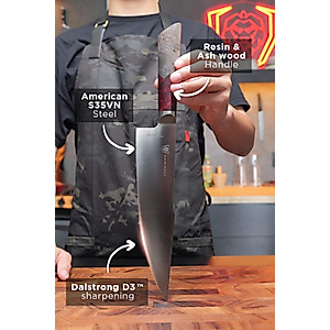 Dalstrong Chef Knife - 9.5 inch - Spartan Ghost Series - Premium American Forged S35VN Powdered Steel - Razor Sharp Kitchen Knife - Chef's Knife - Maple & Red Resin Handle - Sheath