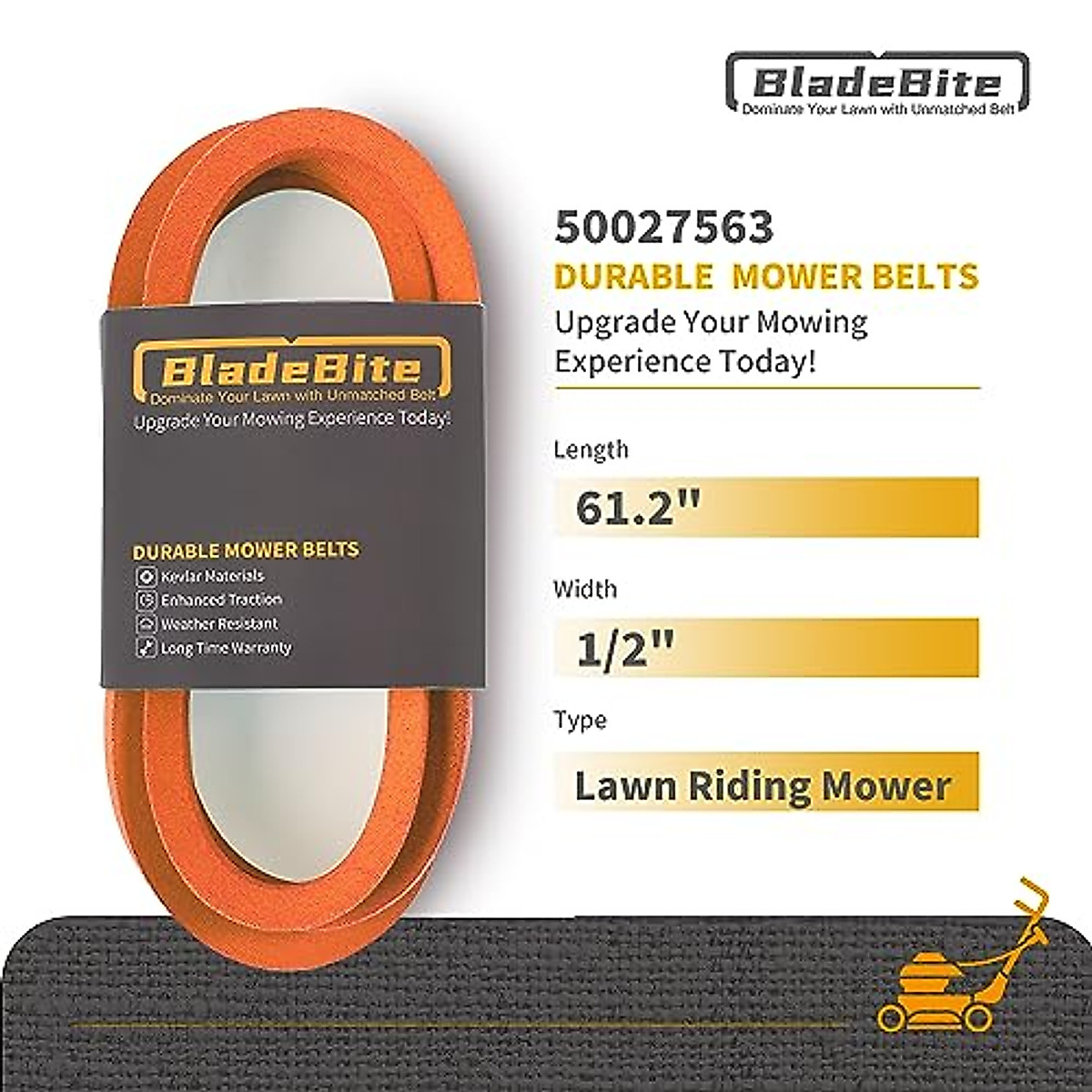 BladeBite Drive Belt 50027563 / Kevlar Cord / 1/2" X 61.2" - Compatible with Bush Hog CZ2149 CZ2349 CZ2355 Lawn Riding Mower
