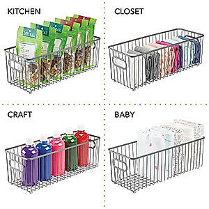 mDesign Deep Metal Bathroom Storage Organizer Basket Bin - Farmhouse Wire Grid Design - for Cabinets, Shelves, Closets, Vanity Countertops, Bedrooms, Under Sinks - 4 Pack - Graphite Gray