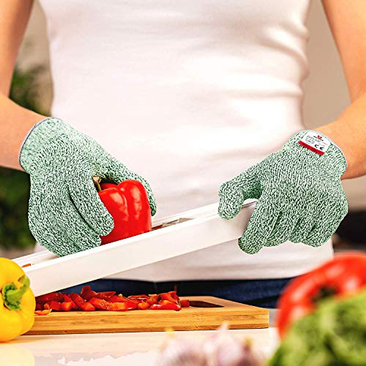 NoCry Cut Resistant Gloves — 100% Food Grade; Level 5 Protection; Ambidextrous; Machine Washable; Superior Comfort and Dexterity; Lightweight; Complimentary eBook