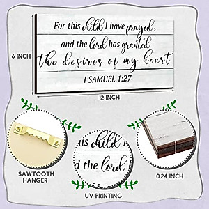 2 Pcs Wood Nursery Wall Decor for Girls Boys Baby Girl Room Decor for Nursery Christian Nursery Wall Art This Child I Have Prayed Bible Quote Wall Hanging Sign for Kids Home 12 x 6 Inch (Retro)