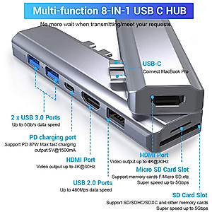 EKSA Triple Display USB C Hub with 2 HDMI 4K, 8-in-1 USB Type C Dual HDMI Adapter Docking Station for MacBook Pro & Air 2019/2018/2017/2016 (8 in 1)