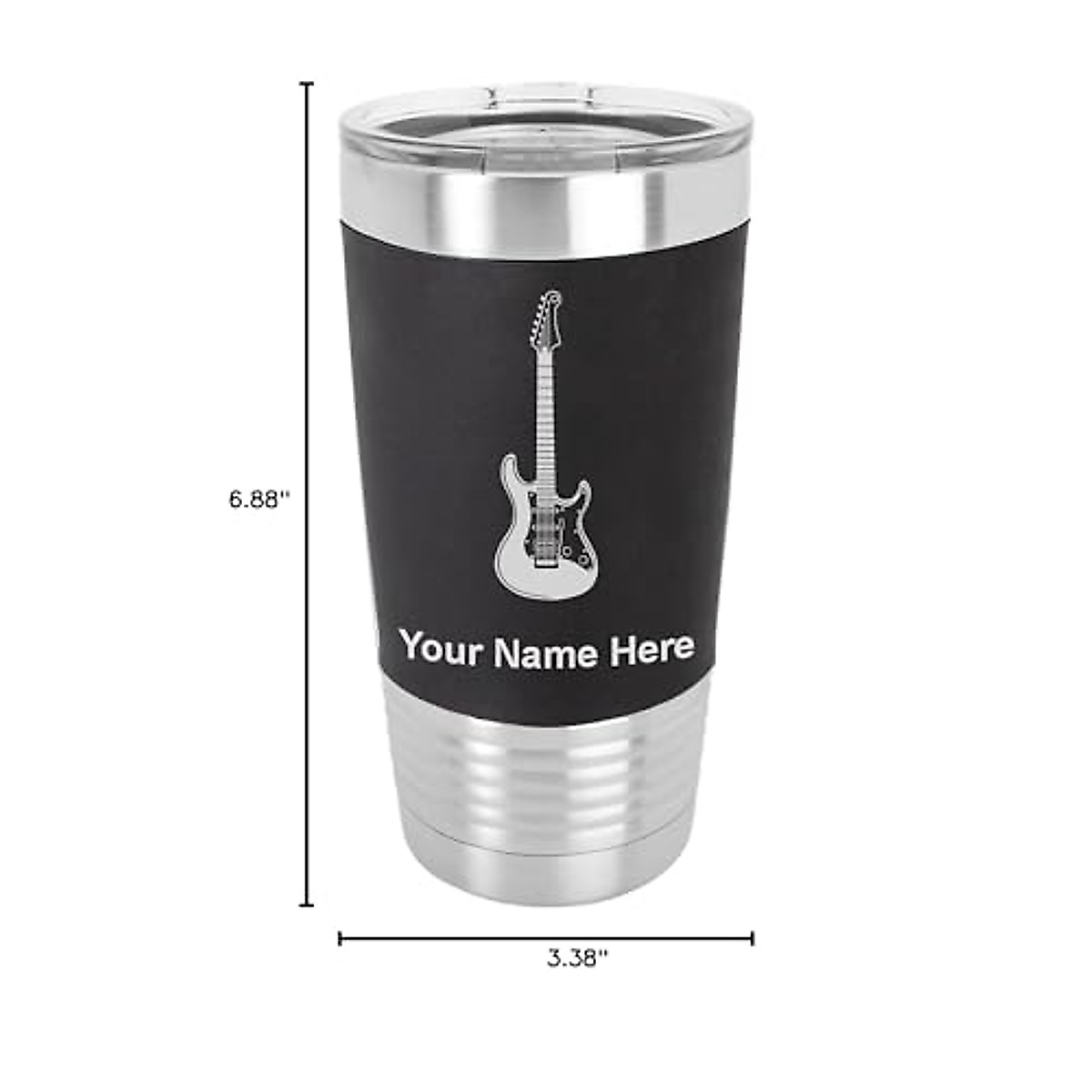 LaserGram 20oz Vacuum Insulated Tumbler Mug, Electric Guitar, Personalized Engraving Included (Silicone Grip, Black)