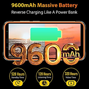 Ulefone Rugged Smartphone, Power Armor 16 Pro 122dB Loud Speaker, IP68/IP69K, 9600mAh, Octa-core Android 12 4GB + 64GB, 16MP Dual Camera, Built-in Glare Flashlight, Fingerprint ID, NFC Orange