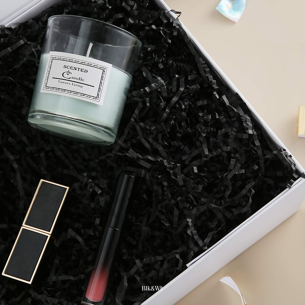 BLK&WH 1 LB Crinkle Cut Paper Shred Filler, Black Crinkle Paper for Gift Wrapping, Shredded Paper for Gift Baskets, Crinkle Paper for Packaging