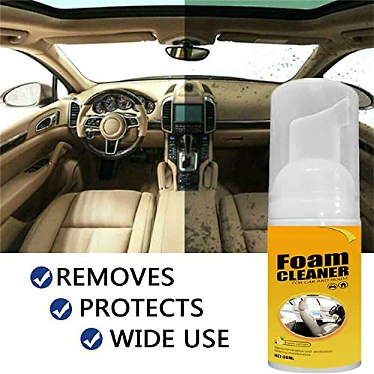 WOSLXM Multifunctional Car Foam Cleaner Spray, All-Purpose Household Cleaners for Car and Kitchen House, Lemon Flavor(300ML)