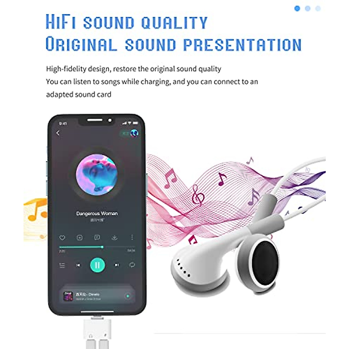 Iphone Dual Lightning Headphone Adapter(2pack)Audio Charge Dongle Jack Splitter 2in1 Charger AUX Music Earbud Adaptador Para Apple MFI Certified Compatible for 7 8Plus X 13 12 11 Pro Max Mini Xs Se Xr