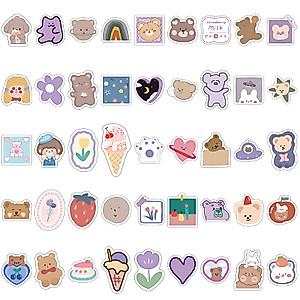 Cute Korean Bear Stickers for Hydroflasks 90pcs, Aesthetic Lovely Vinyl Decals for Water Bottles Laptop Journal Scrapbook Phone Skateboard Luggage Guitar