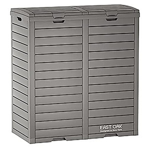 EAST OAK 76 Gallon Outdoor Trash Can, Waterproof Resin Garbage Can with Tiered Lid and Drip Tray, Outside Trash Bin for Patio, Kitchen, Backyard, Deck, Gray