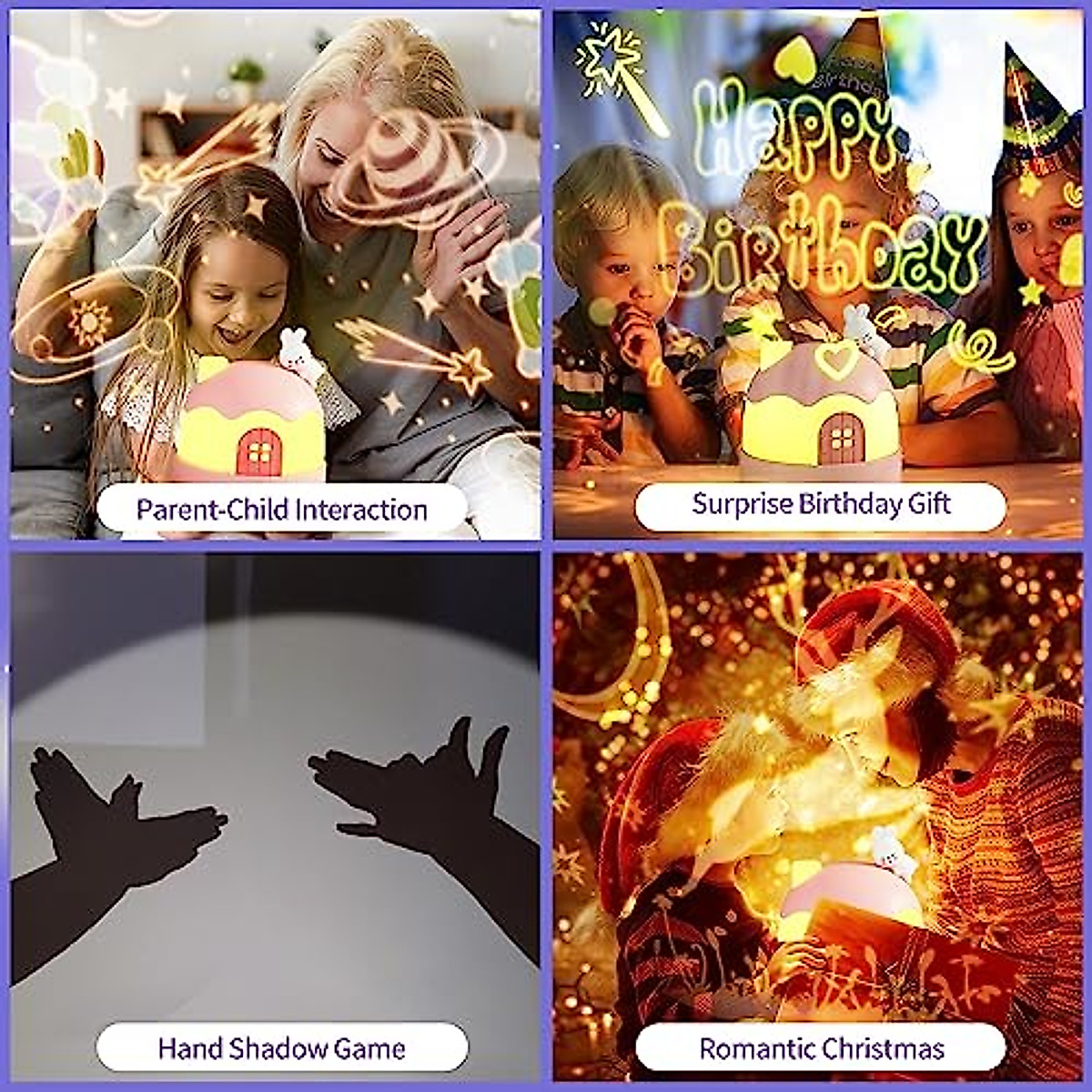 Jovow Baby Night Light for Kids, Rotating Star Light Projector for Kids with Music and Remote Timer, 84 Light Modes 14 Films,Rechargeable Bedroom Decor Gift for Boys Girls(Pink Snow House)