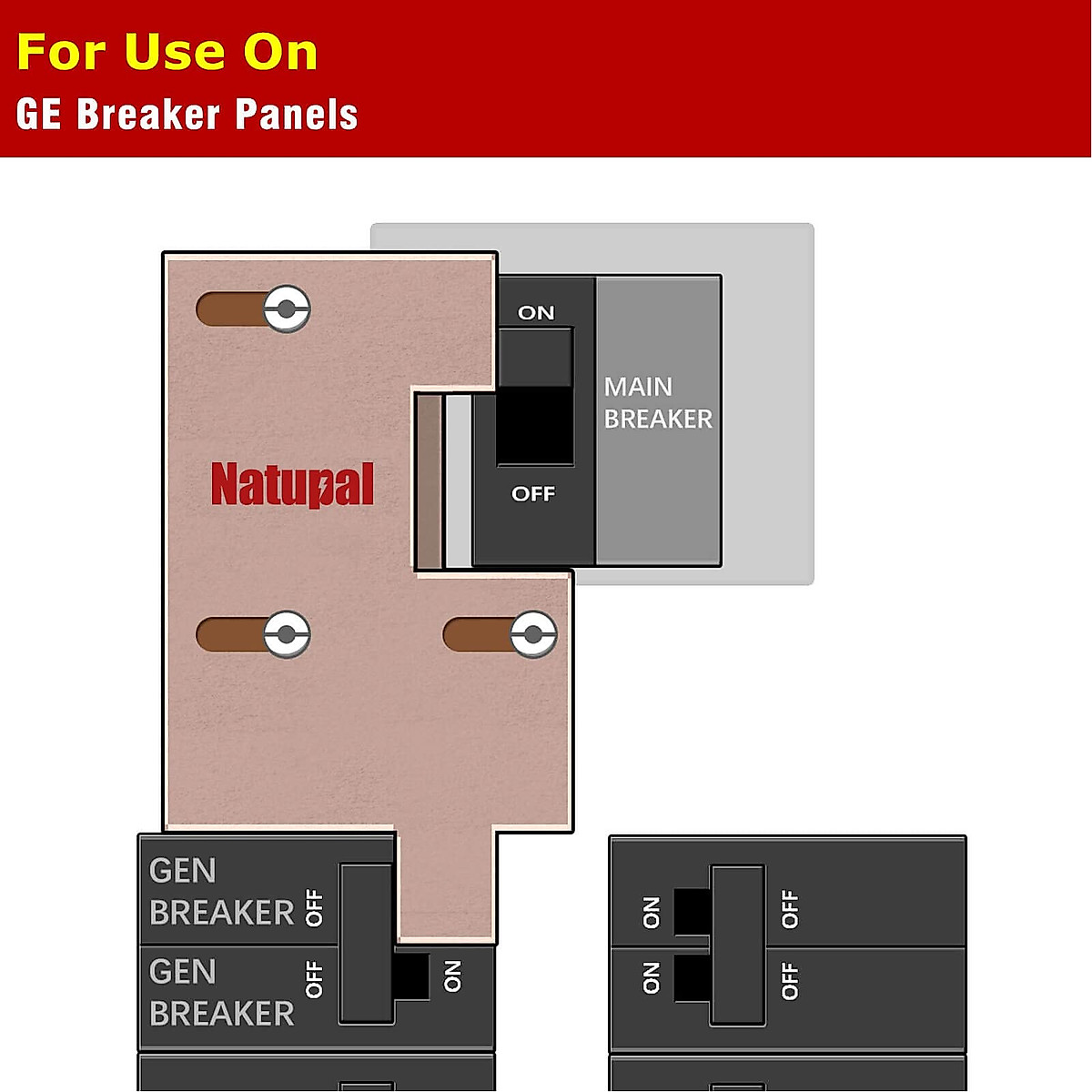 Natupal Generator Interlock Kit compatible with GE General Electeric breaker panels with single vertical throw main, 2 1/2 inch Spacing between main and branch breaker