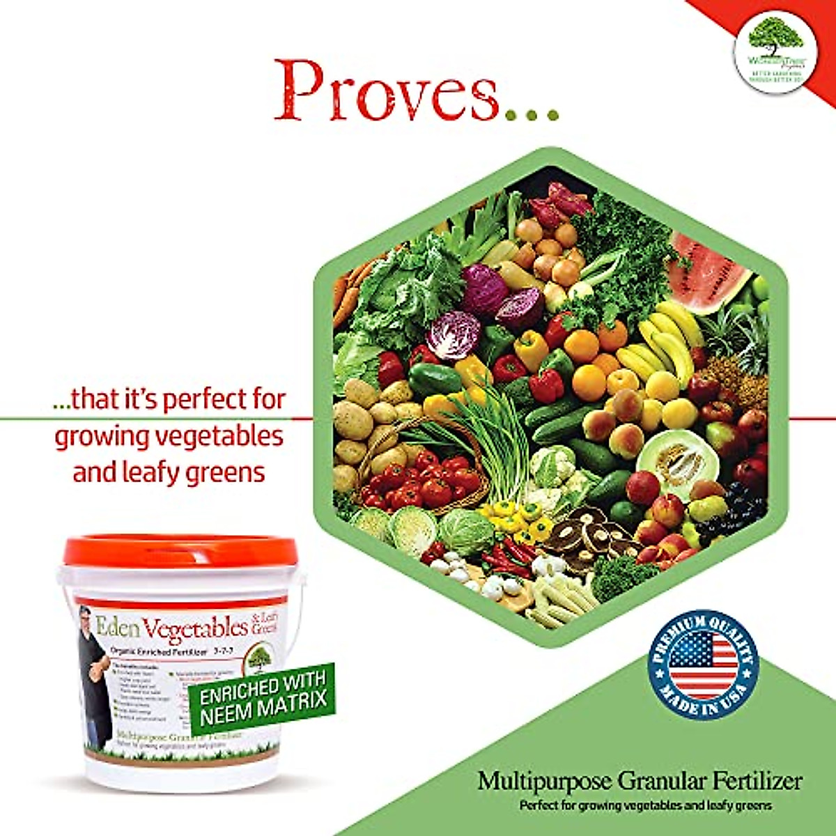 Eden Vegetables & Leafy Greens Organic Enriched Fertilizer (5 lb Bucket)-Neem Plant Food 7-7-7 Enriched Formula for Perfect Nitrogen, Phosphorous, and Potassium Balance