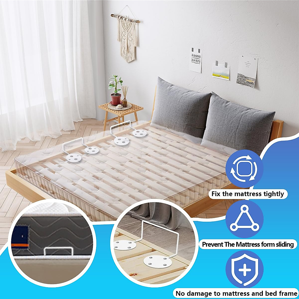 Voittozege 6 Pcs Mattress Retainer Bar for Adjustable Mattress Stopper from Sliding White Non Slip Mattress Gripper for Most Wooden Bed Frames Easy to Installation Metal Pad Gripper